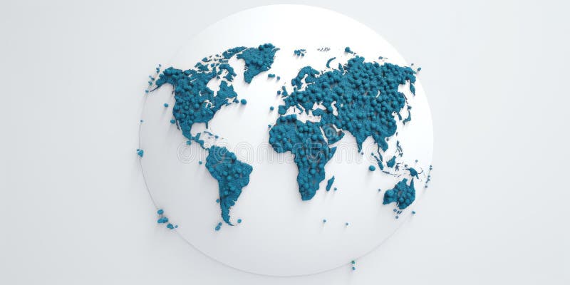 Stylized World Map in Blue with a 3D Effect on a White Background ...