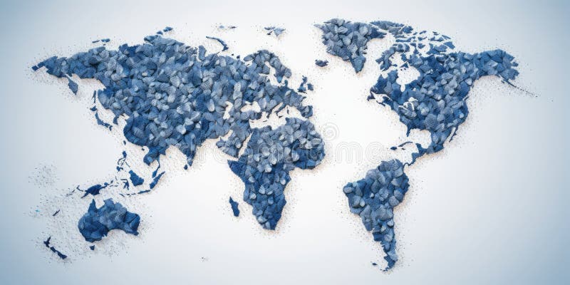 Stylized World Map in Blue with a 3D Effect on a White Background ...