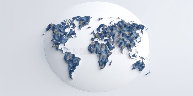 Stylized World Map in Blue with a 3D Effect on a White Background ...