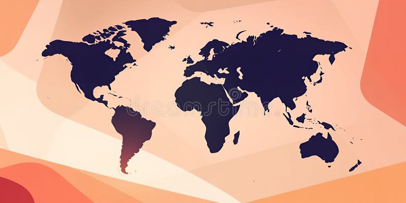 A Stylized World Map in Dark Blue Against a Background of Peach and ...