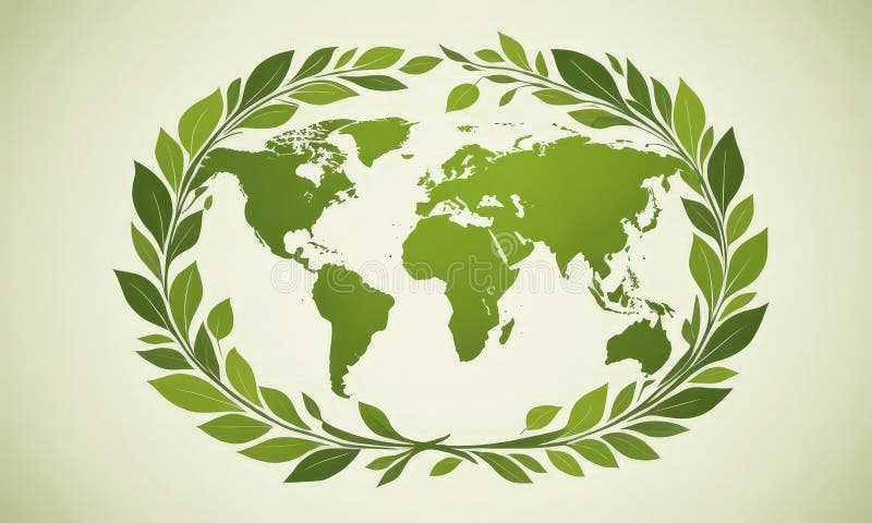 Stylized World Map Encircled by Laurel Wreath, Symbolizing Global Unity ...