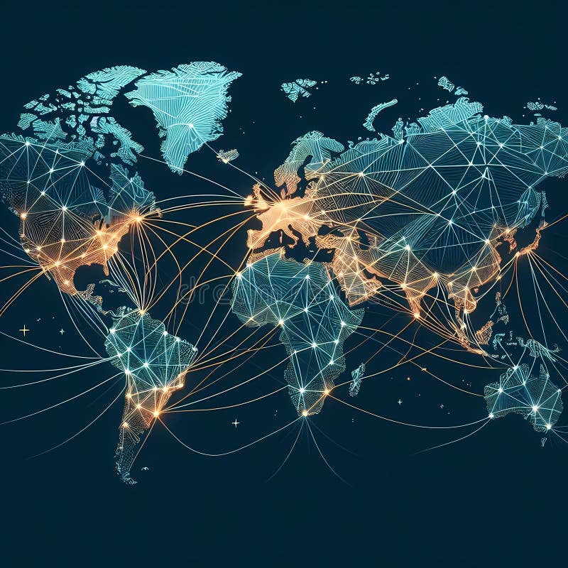 Interconnected Continents: Modern Network World Map Stock Illustration ...