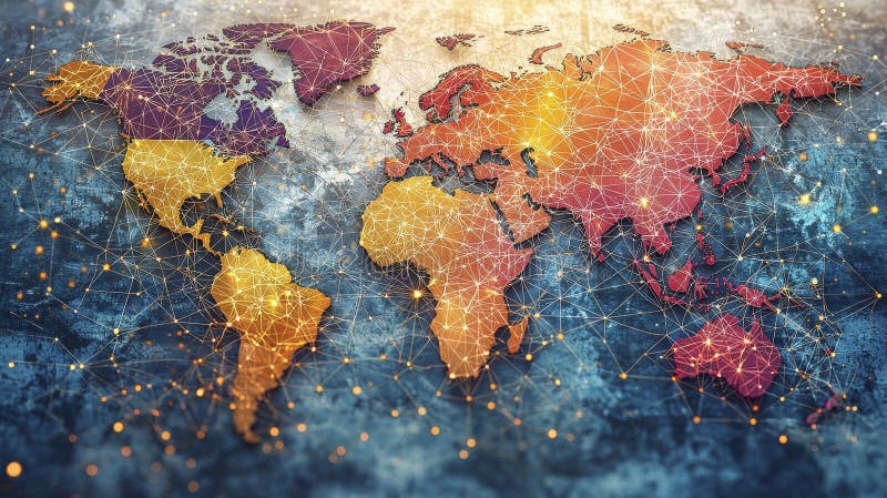 Stylized World Map with Geometric Patterns Stock Illustration ...