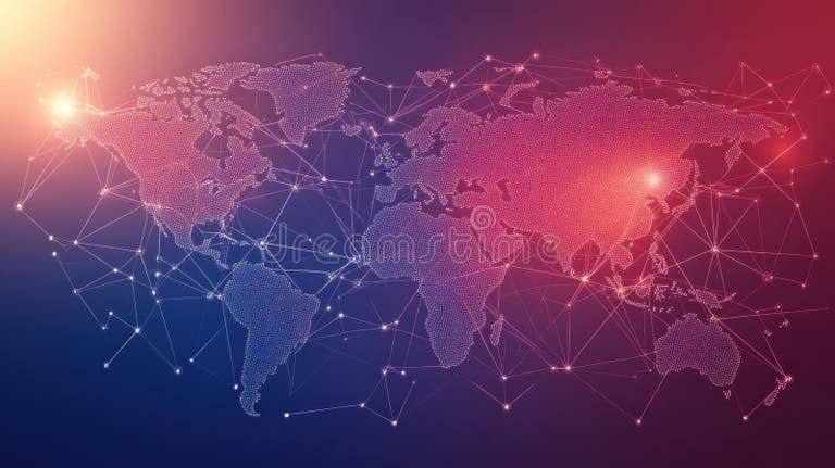 Stylized World Map with Glowing Connection Lines on a Minimal Gradient ...