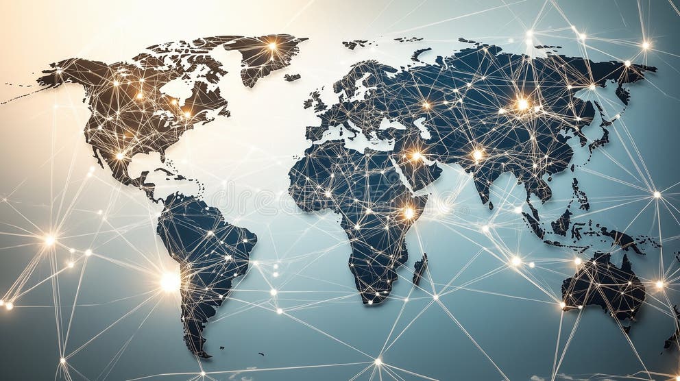 Digital World Map with Glowing Network Connections Stock Illustration ...