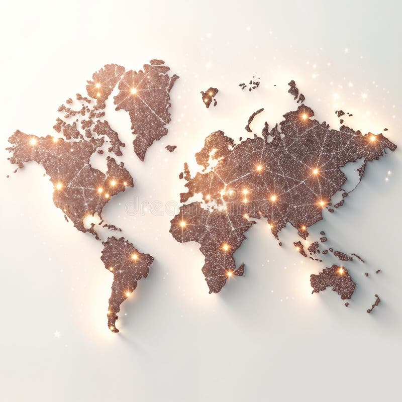 Stylized World Map with Glowing Points and Connected Lines Stock ...