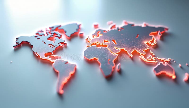 Stylized World Map with Glowing Red Connections Represents Global ...