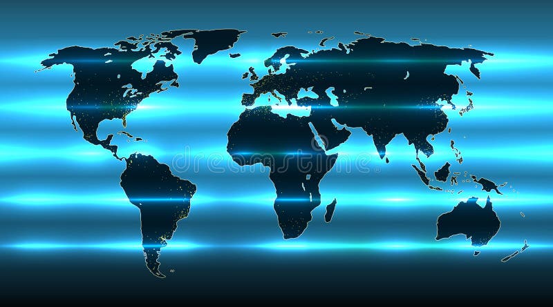 Stylized World Map with Horizontal Luminous Lines. Map of the Earth ...