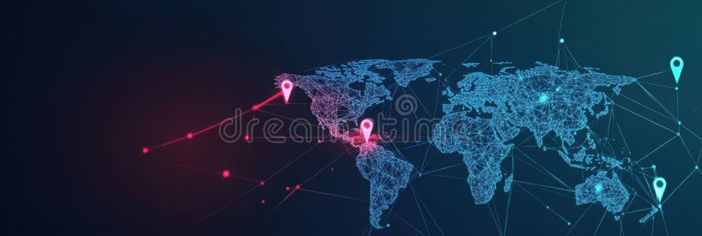 Stylized World Map with Location Pins and Abstract Lines Connecting ...