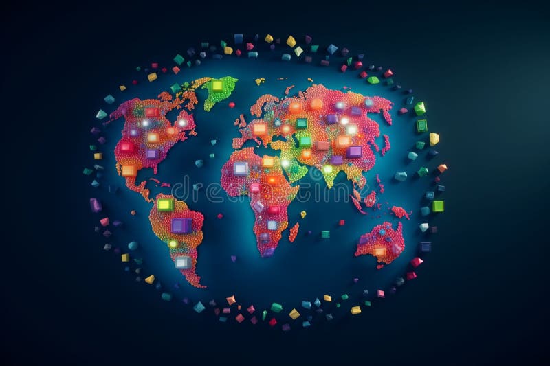 Stylized World Map Made of Colorful Stock Illustration - Illustration ...