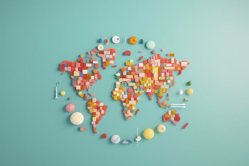 Stylized World Map Made of Colorful Stock Illustration - Illustration ...