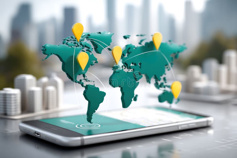 Stylized World Map with Mobile Signals and API Connections Highlighting ...