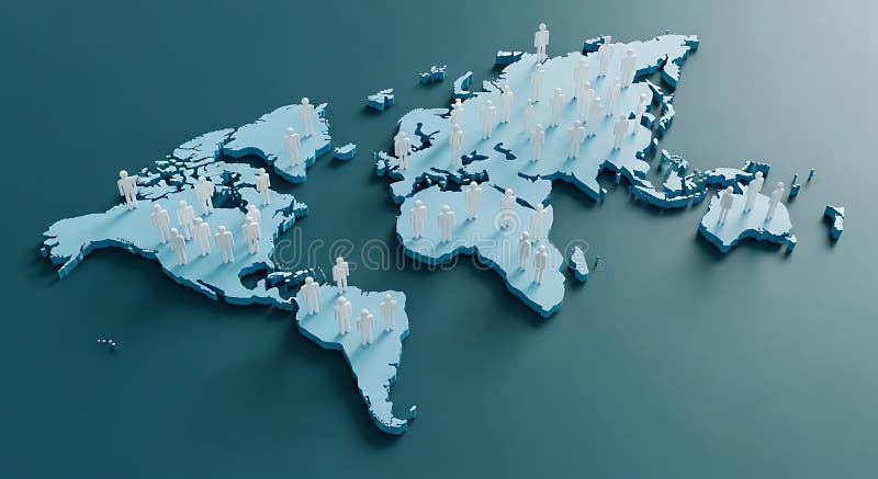 Global Population Distribution: Stylized World Map with Human Figures ...