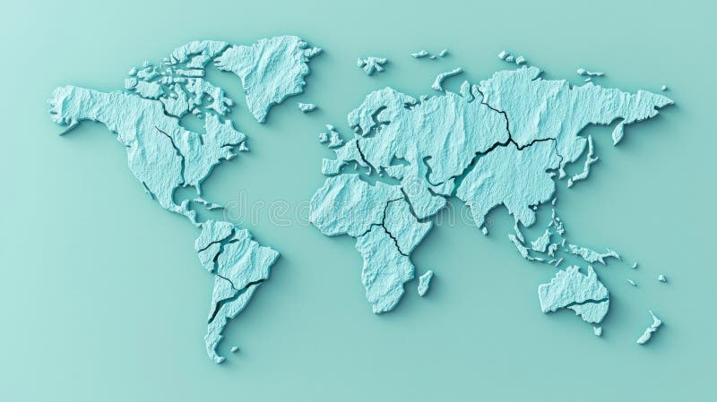Stylized World Map in Turquoise Showcasing Geographical Features and ...