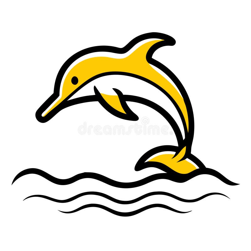 A Stylized Yellow Dolphin Leaps Over Three Wavy Lines that Represent ...