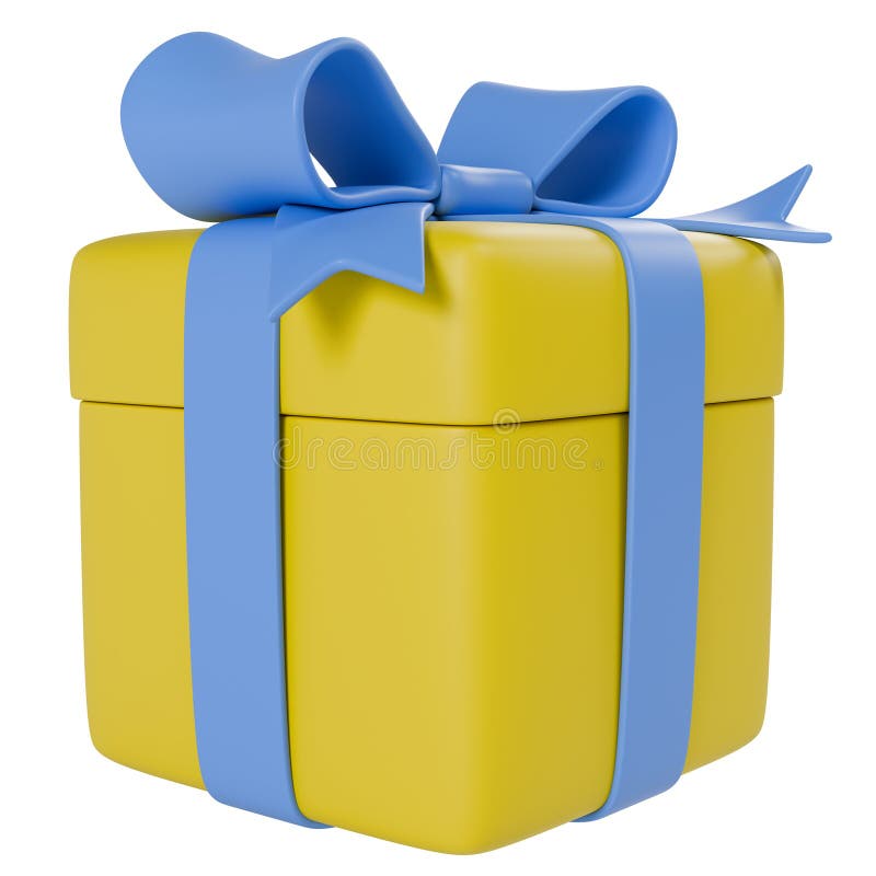 Stylized Yellow Gift Box with Blue Ribbon Stock Photo - Illustration of ...