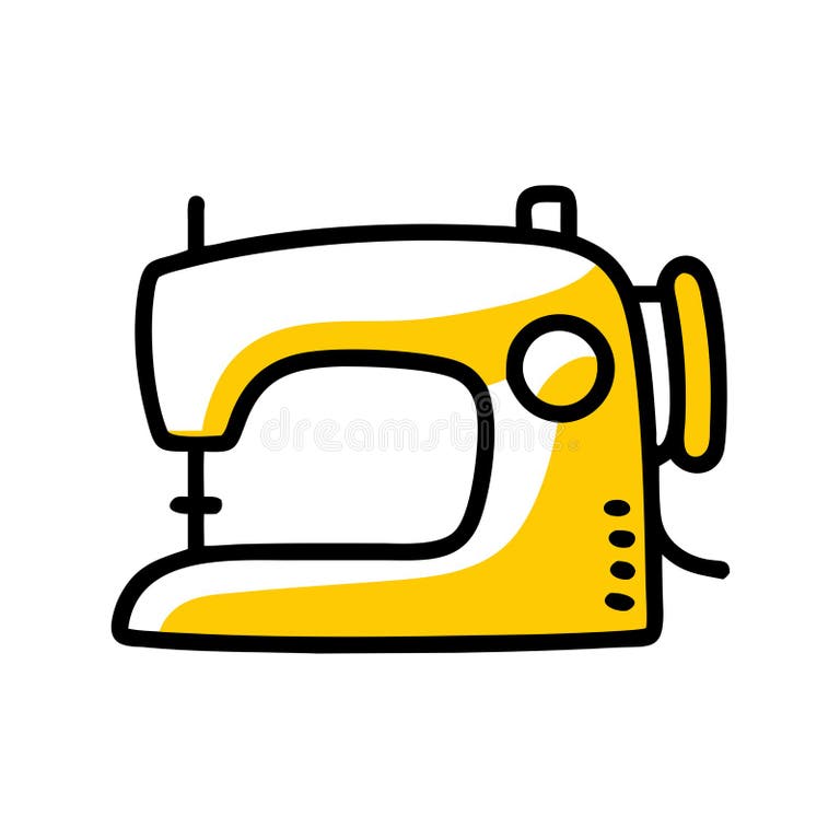 A Stylized Yellow Sewing Machine Features Bold, Black Outlines Stock ...