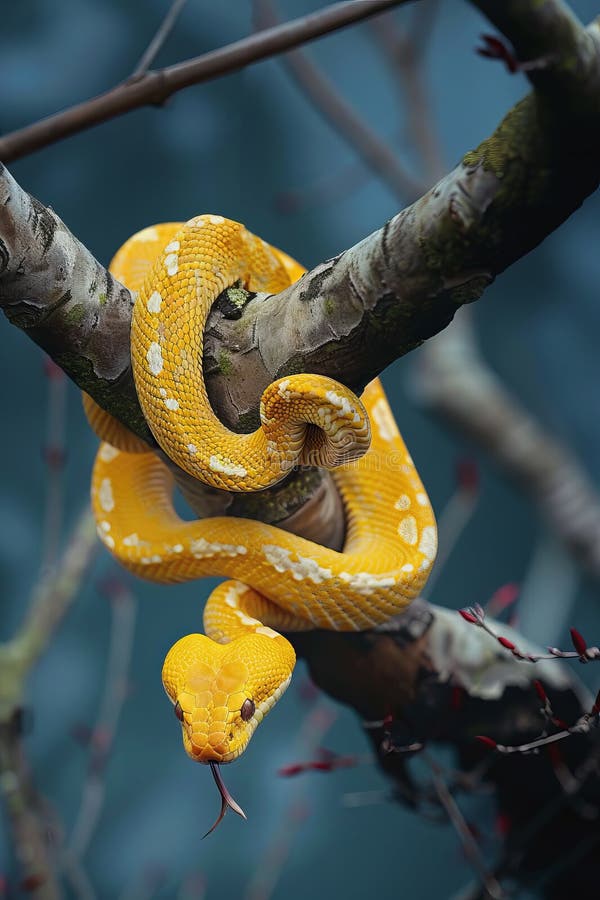 Yellow Tree Snake Wrapped Around Branches, AI Generated Stock ...