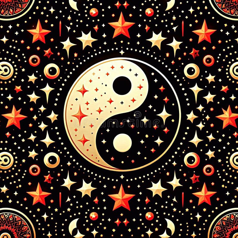 Stylized Yin-yang Symbol Stars Cosmic Patterns Black Background ...
