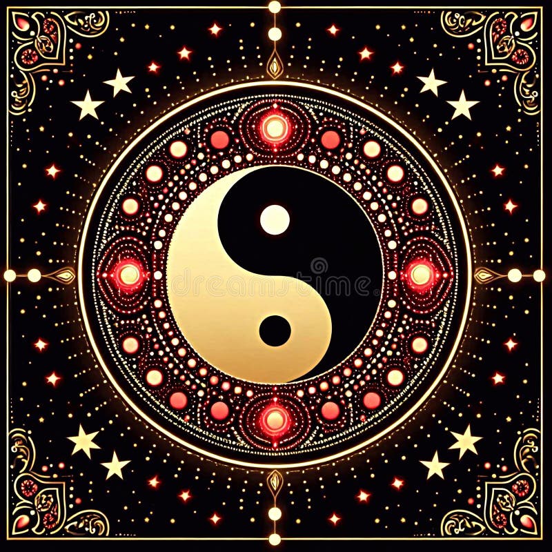 Stylized Yin-yang Symbol Stars Cosmic Patterns Black Background ...
