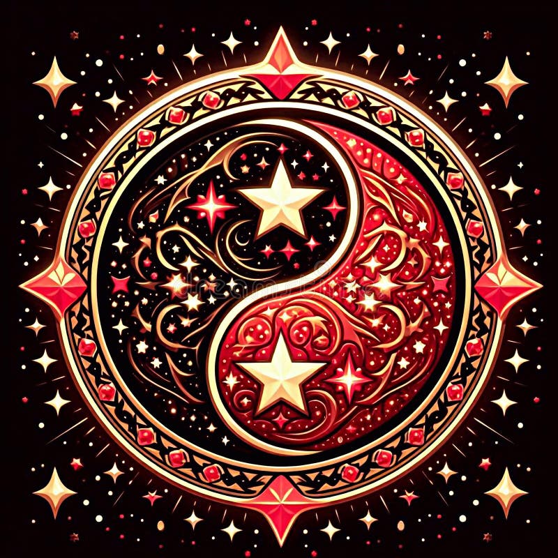 Stylized Yin-yang Symbol Stars Cosmic Patterns Black Background ...