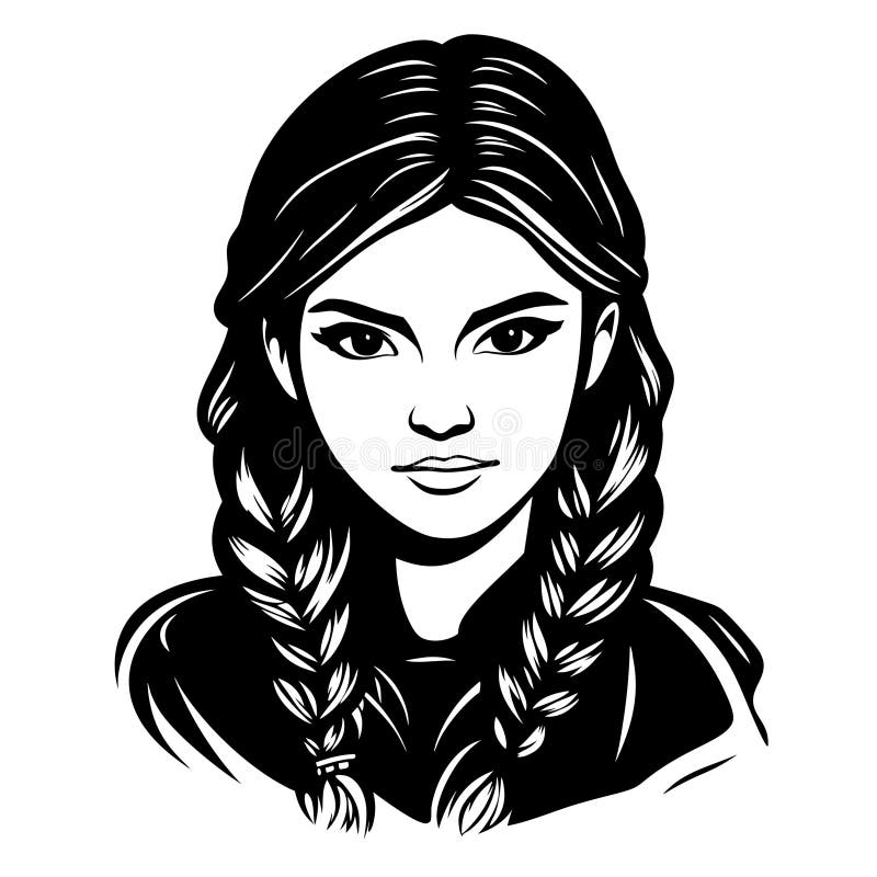 Stylized Young Girl with Long Braids and Confident Expression Ideal for ...