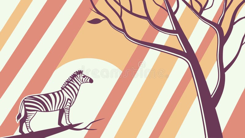 Stylized Zebra and Tree in Abstract Layered Landscape Vector Design ...