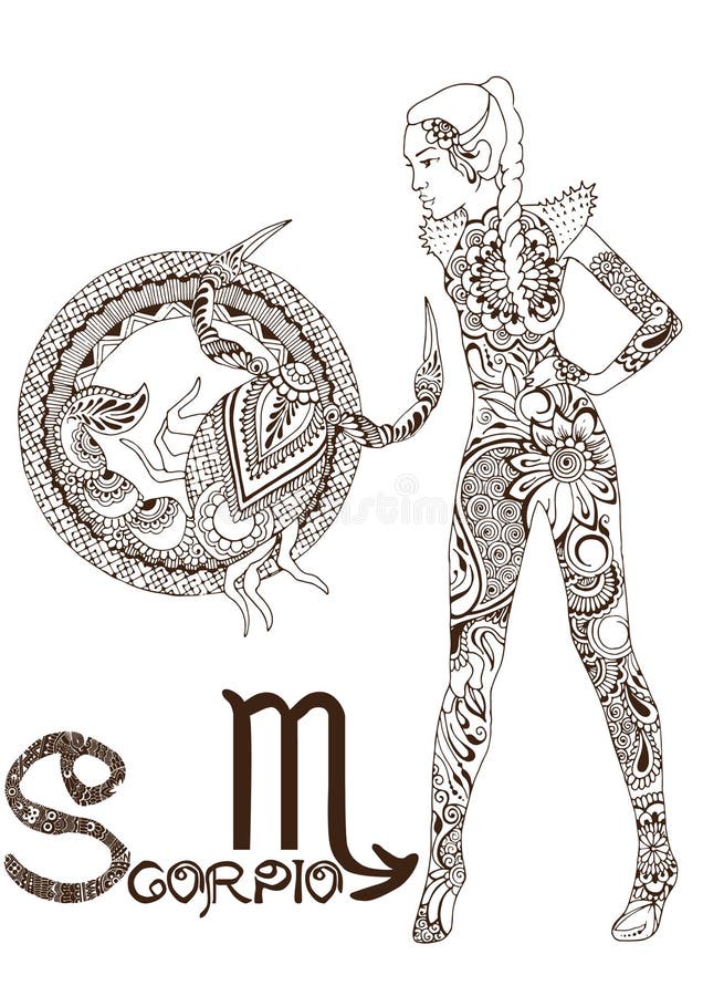 Stylized Zodiac Sign of Scorpio Stock Vector - Illustration of mehndi ...