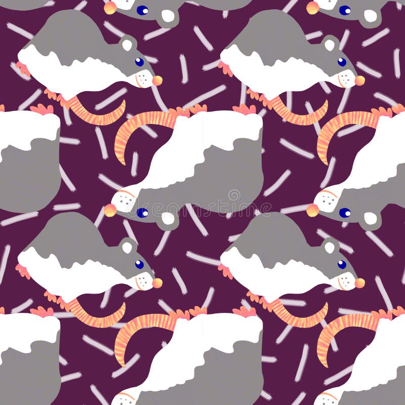 Stylizes Textured Cartoon Rats Seamless Pattern. Stock Illustration ...