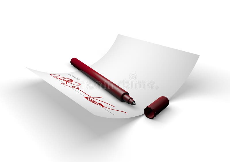 Stylo Rouge, Signature Et Papier Illustration Stock - Illustration du ...