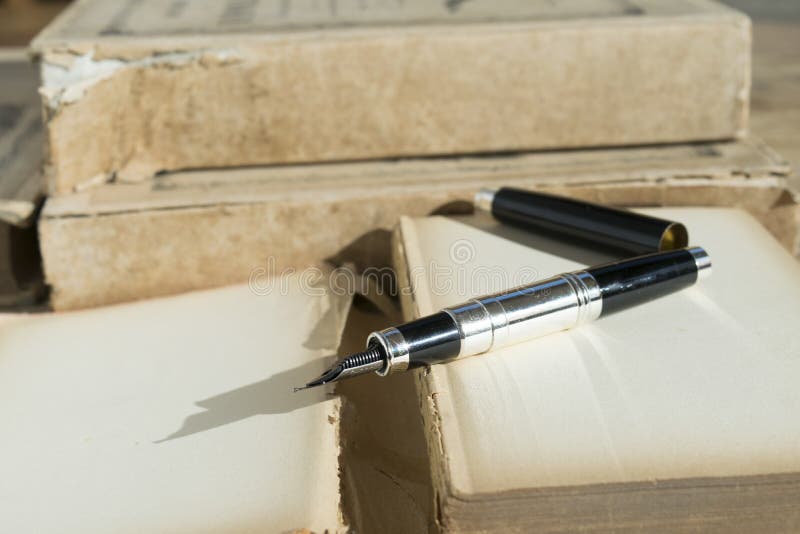 Stylographic Pen and Ancient Manuscript Stock Image - Image of library ...