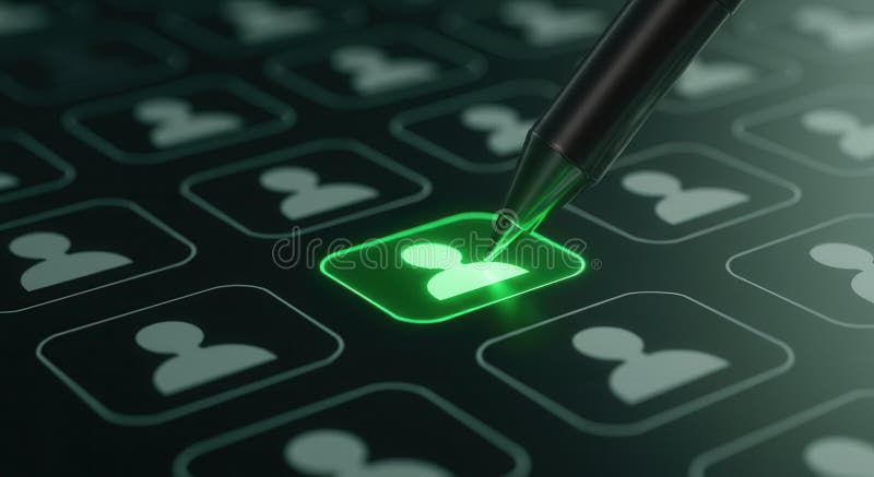 Stylus Pen Selecting a User Profile Icon on a Digital Grid Interface ...