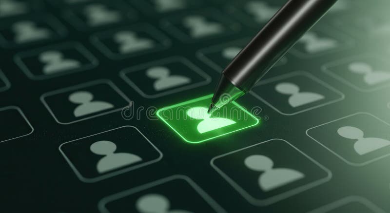 Stylus Selects Glowing Green Profile Icon from User Grid on Digital ...