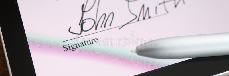 Stylus Writing Signature on Digital Tablet Closeup Stock Photo - Image ...