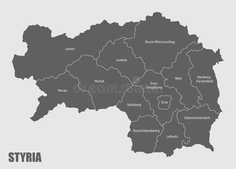 Styria State Administrative Map Stock Vector - Illustration of country ...