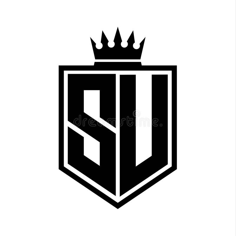 SU Logo Monogram Bold Shield Geometric Shape with Crown Outline Black ...