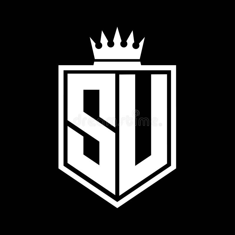 SU Logo Monogram Bold Shield Geometric Shape with Crown Outline Black ...