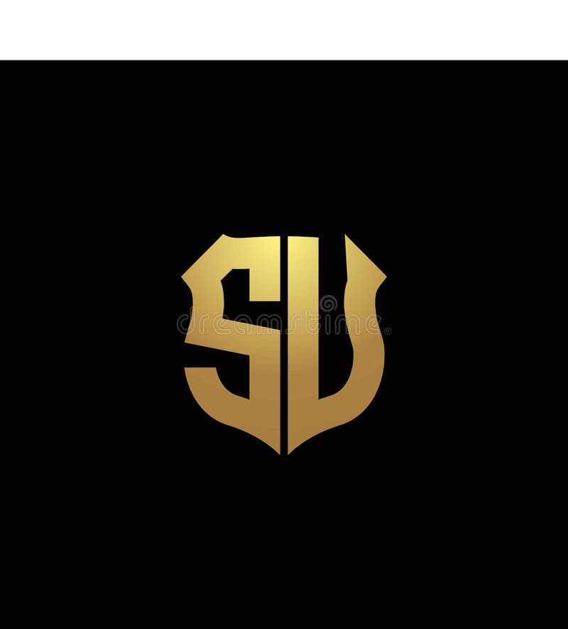SU Logo Monogram with Gold Colors and Shield Shape Design Template ...