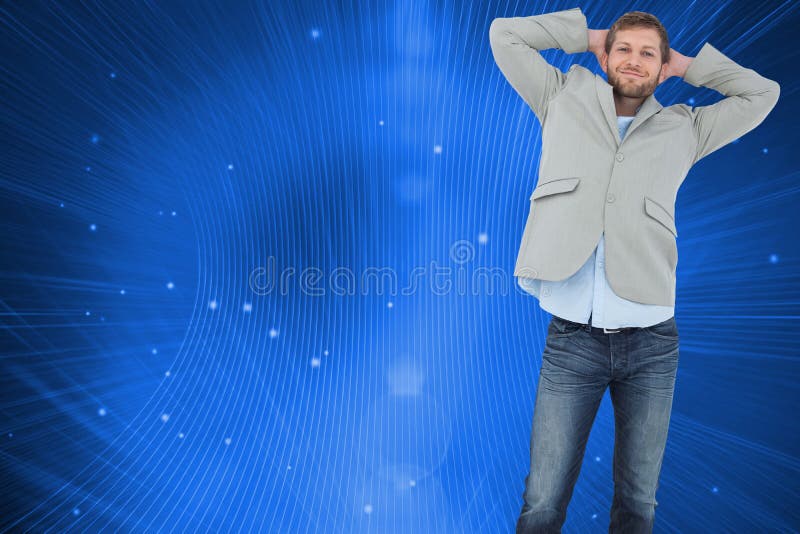 Suave Man in a Blazer with Hands Behind Head Looking at Camera Stock ...