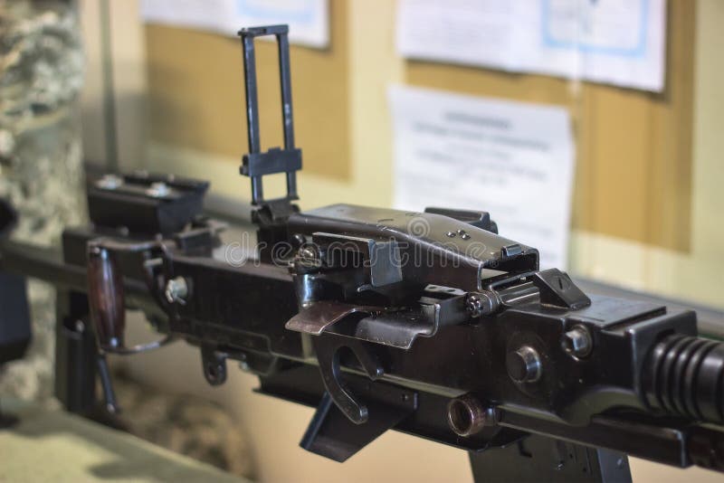 Sub Machine Gun on the Table in the Interior Gunsmith. Stock Image ...