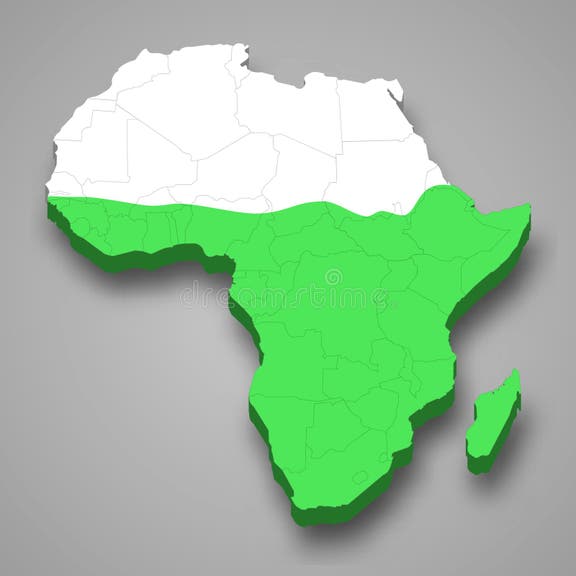Sub-Saharan Location within Africa 3d Map Stock Vector - Illustration ...