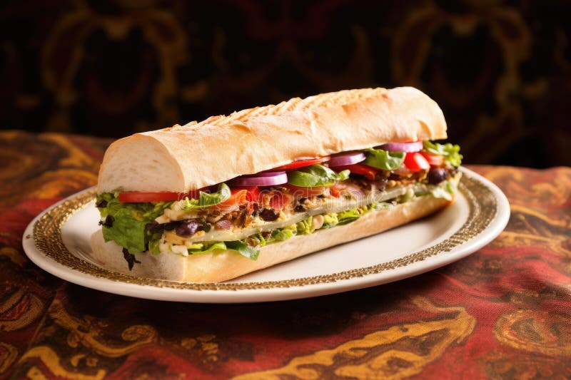 A Sub Sandwich on a Decorative Paper Stock Image - Image of food ...