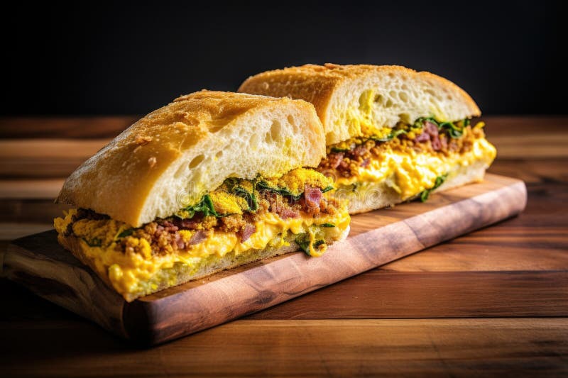 Sub Sandwich Slathered with Mustard on a Wooden Table Stock ...