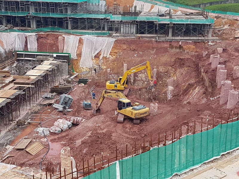 Sub-structure Foundation Works at the Construction Site. Editorial ...