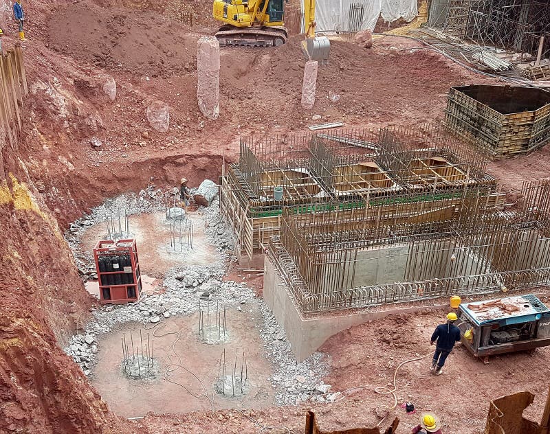 Sub-structure Foundation Works at the Construction Site. Editorial ...