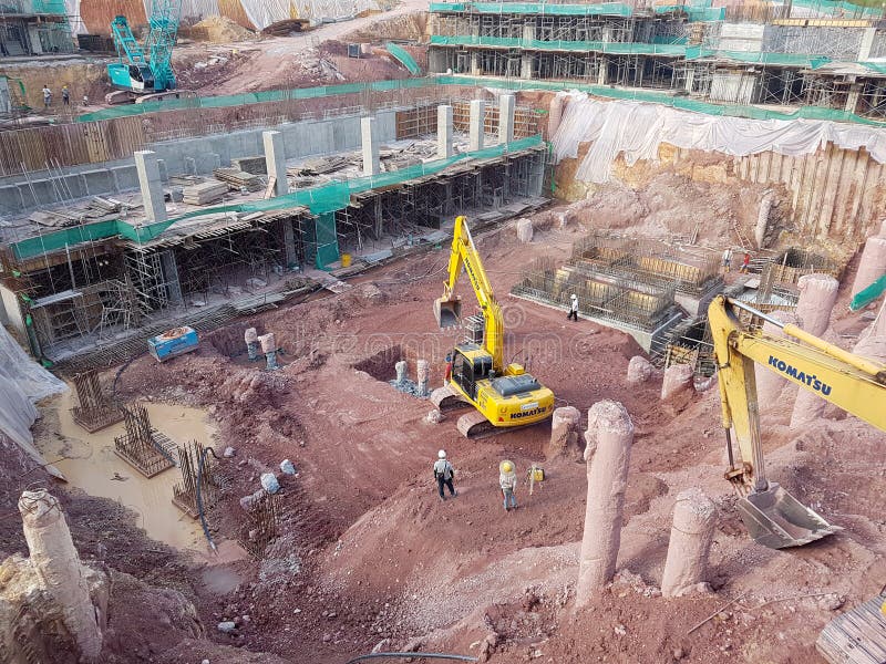 Sub-structure Foundation Works at the Construction Site. Editorial ...