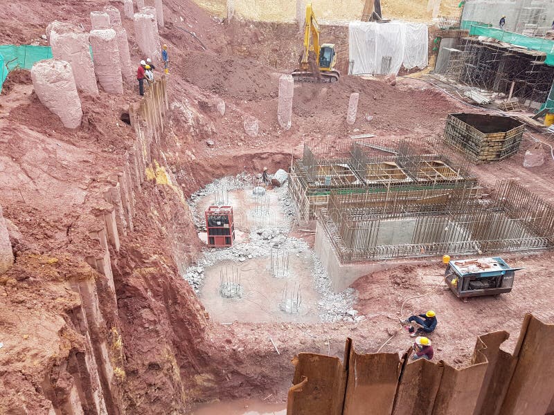 Sub-structure Foundation Works at the Construction Site. Editorial ...