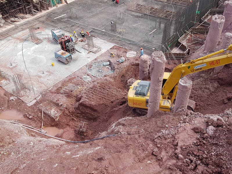 Sub-structure Foundation Works at the Construction Site. Editorial ...