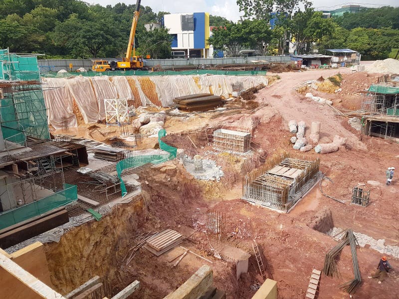 Sub-structure Foundation Works at the Construction Site. Editorial ...