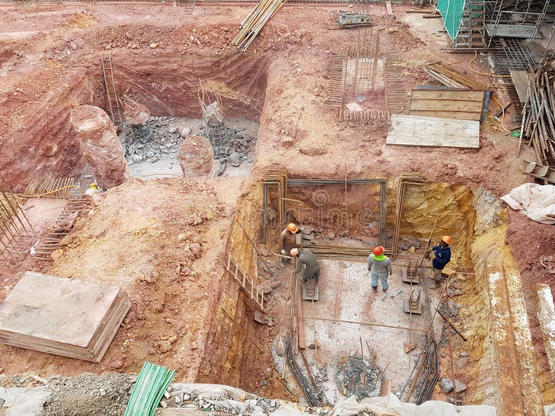 Sub-structure Foundation Works at the Construction Site. Editorial ...